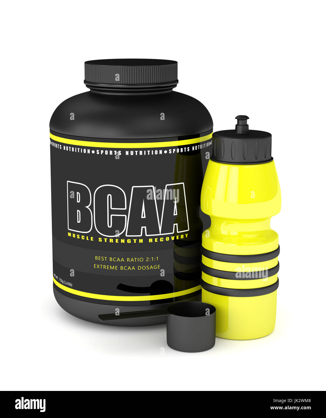 3d render of BCAA powder with water bottle isolated over white ...