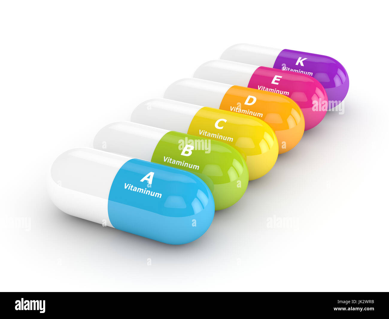3d rendering of vitamin pills in row over white background Stock Photo ...