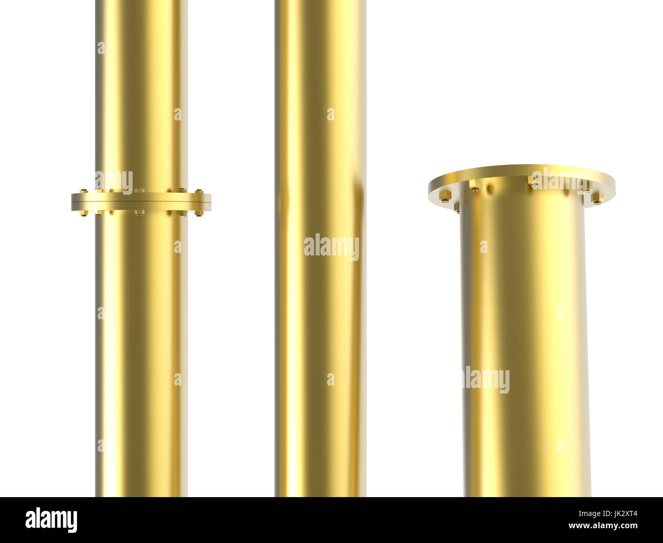 golden pipe with flange joint isolated on white Stock Photo - Alamy