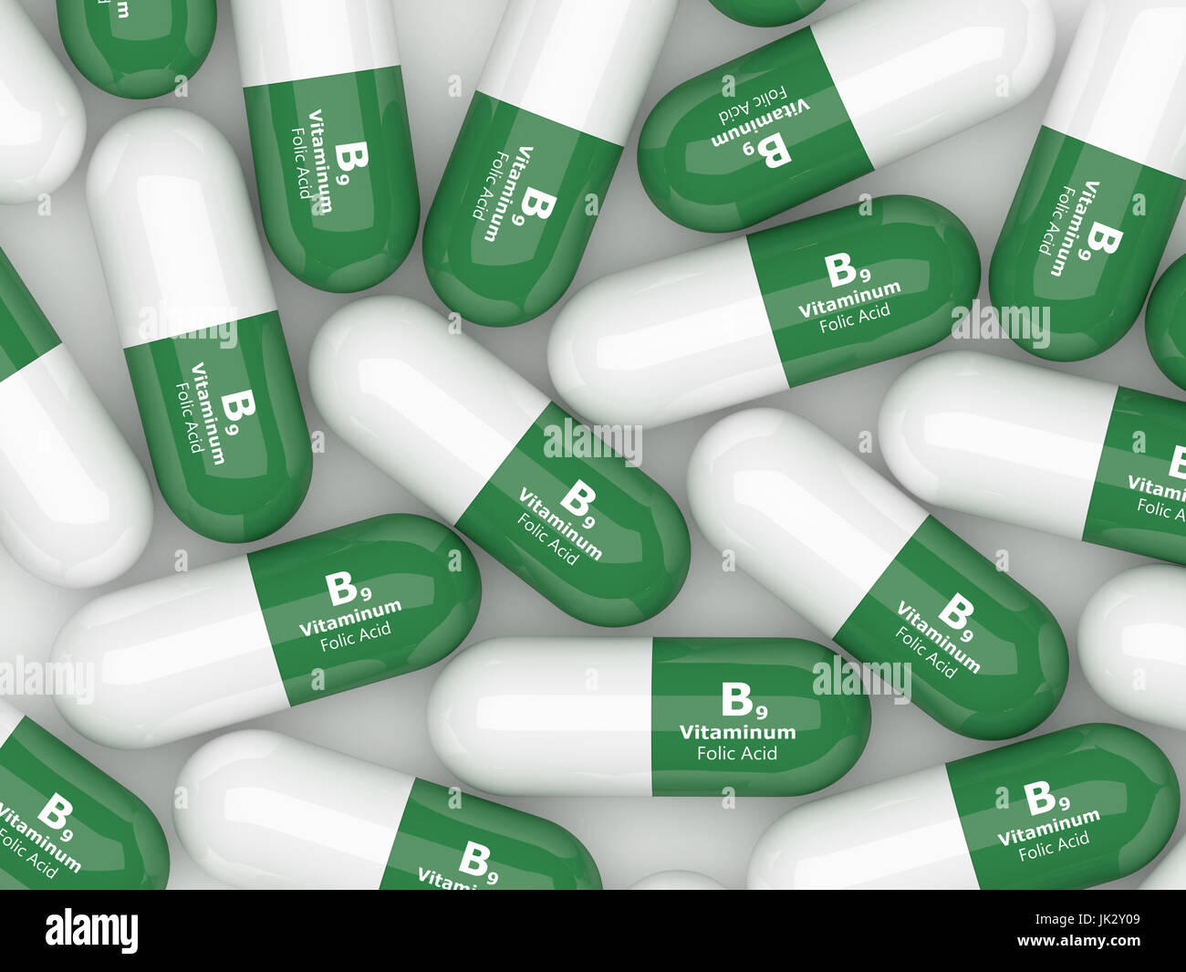 3d render of B9 folic acid pills isolated over white background ...