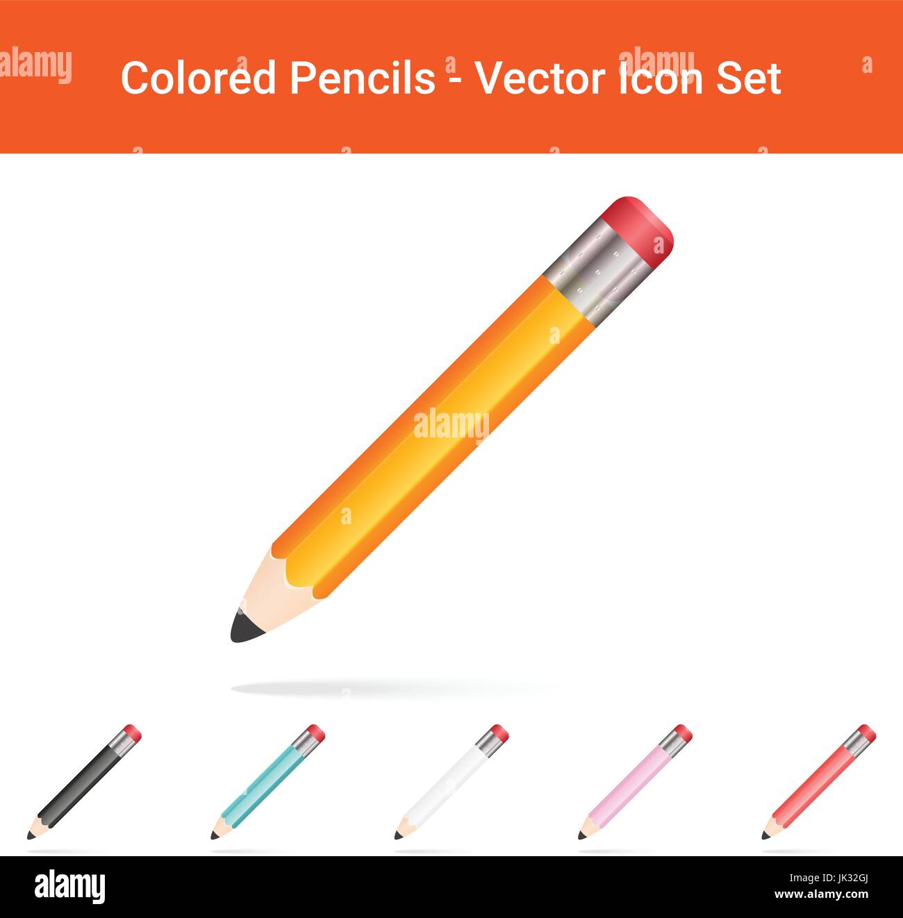 Colored Pencils Isolated On A White Background. Vector Icon Set Stock ...