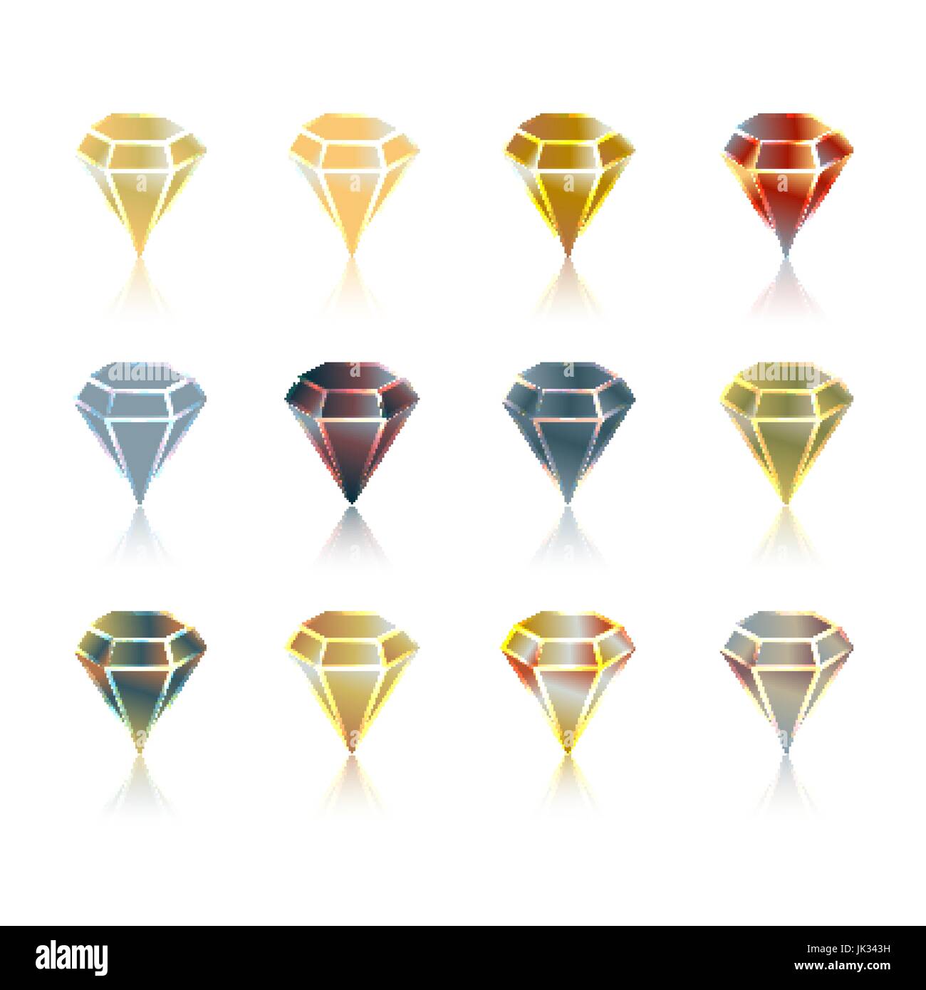 Cartoon vector gems and diamonds icons set in different colors ...