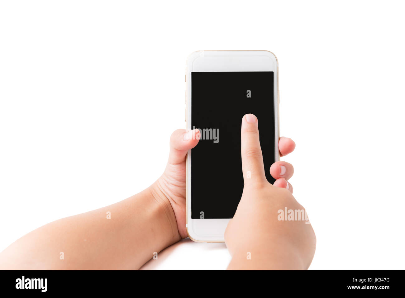 Mobile phone in boy hand isolated on white Stock Photo - Alamy