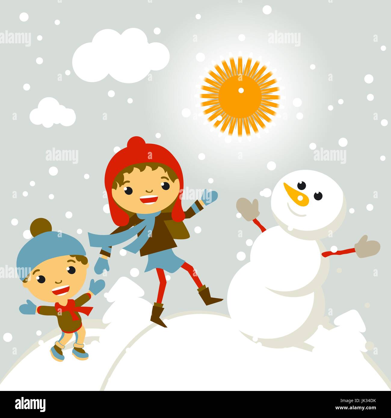 set of characters funny kids in winter snow vector 2015 Stock Vector ...