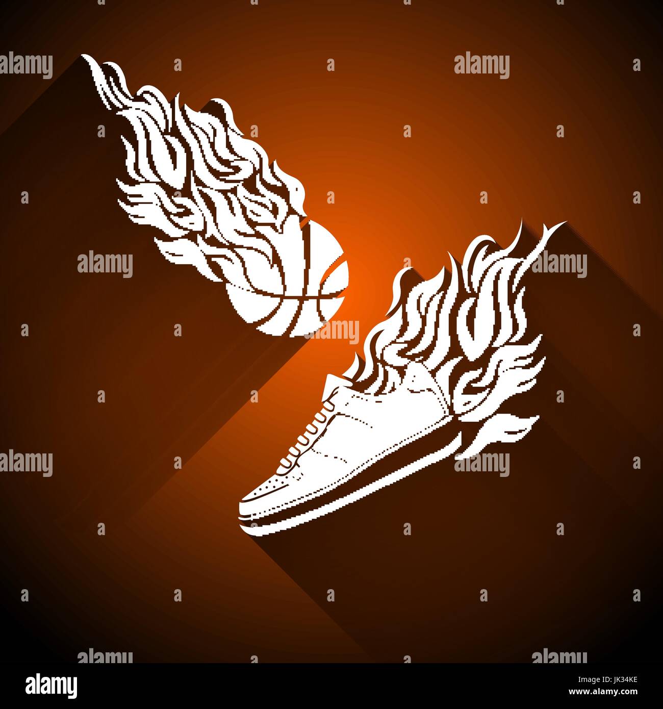 Basketball ball in flame sneakers vector art icon color Stock Vector ...