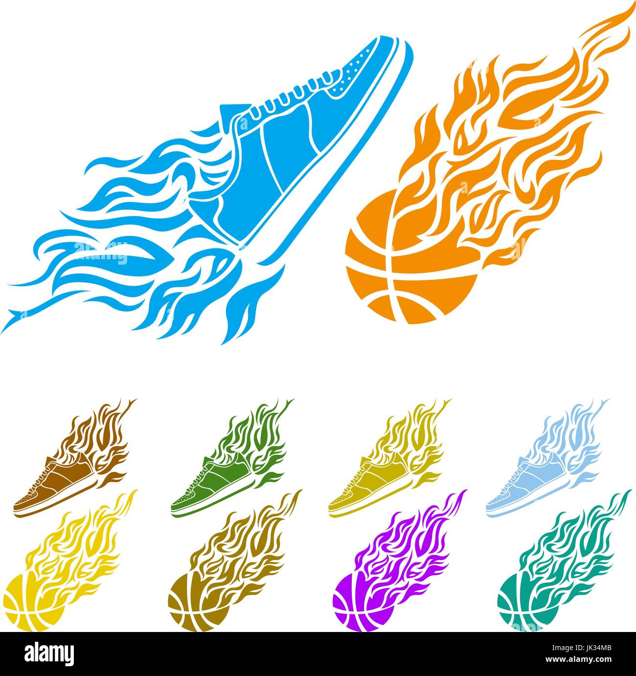 Basketball ball in flame sneakers vector art icon color Stock Vector ...