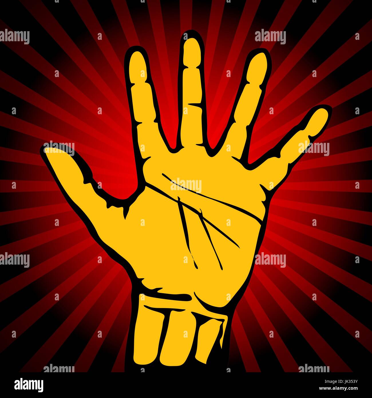 Hand print danger retro vector yellow art background sign Stock Vector ...
