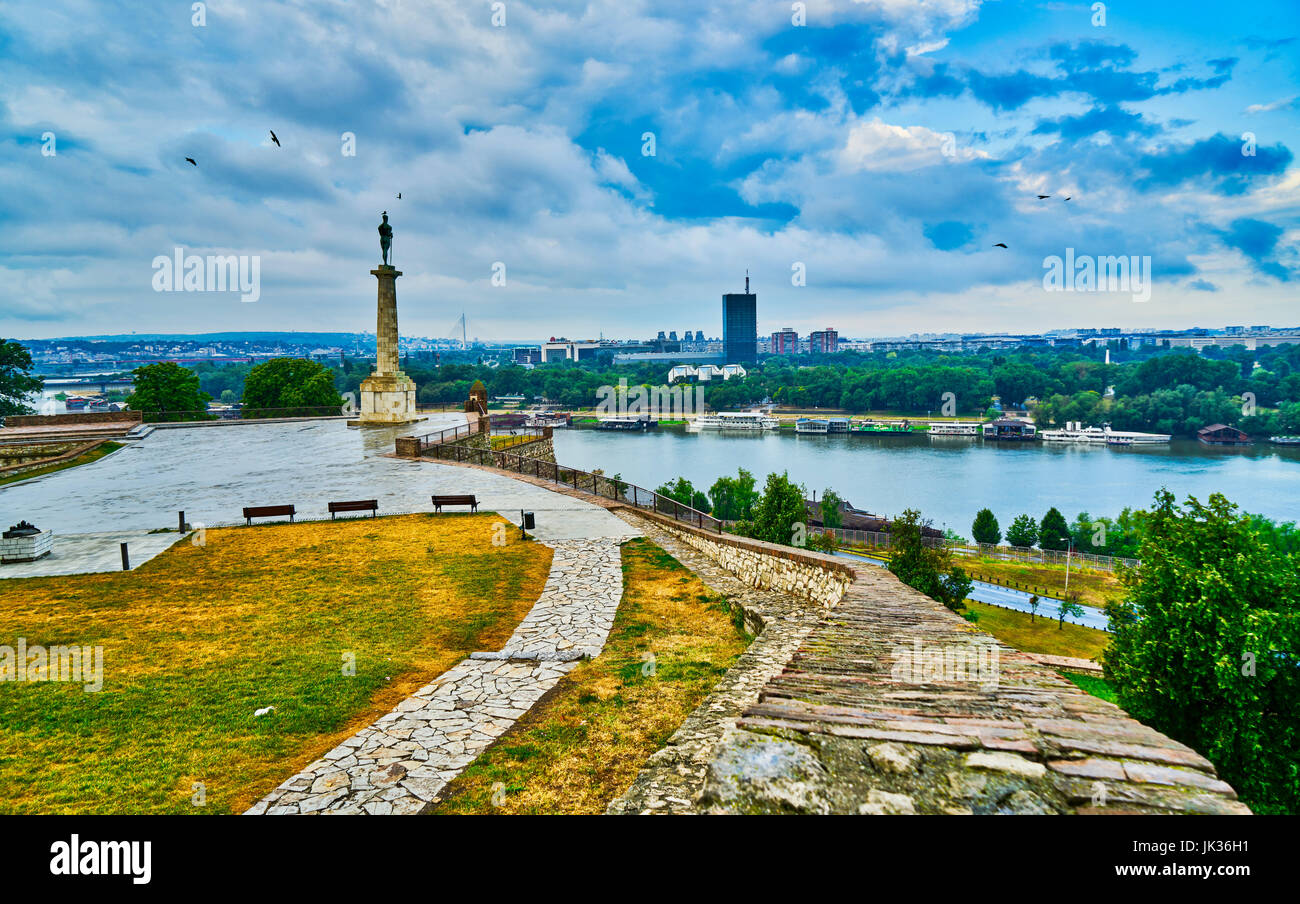 Belgrade's Statue of the Victor looking out towards the River Sava and ...