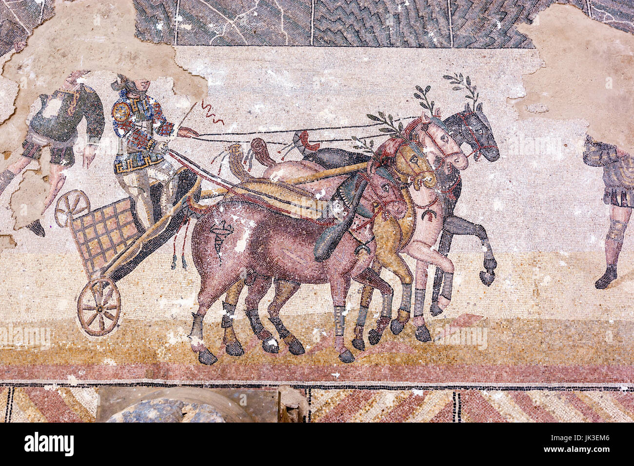 Roman quadriga quadrigamosaics in the Roman villa or palace of Villa ...