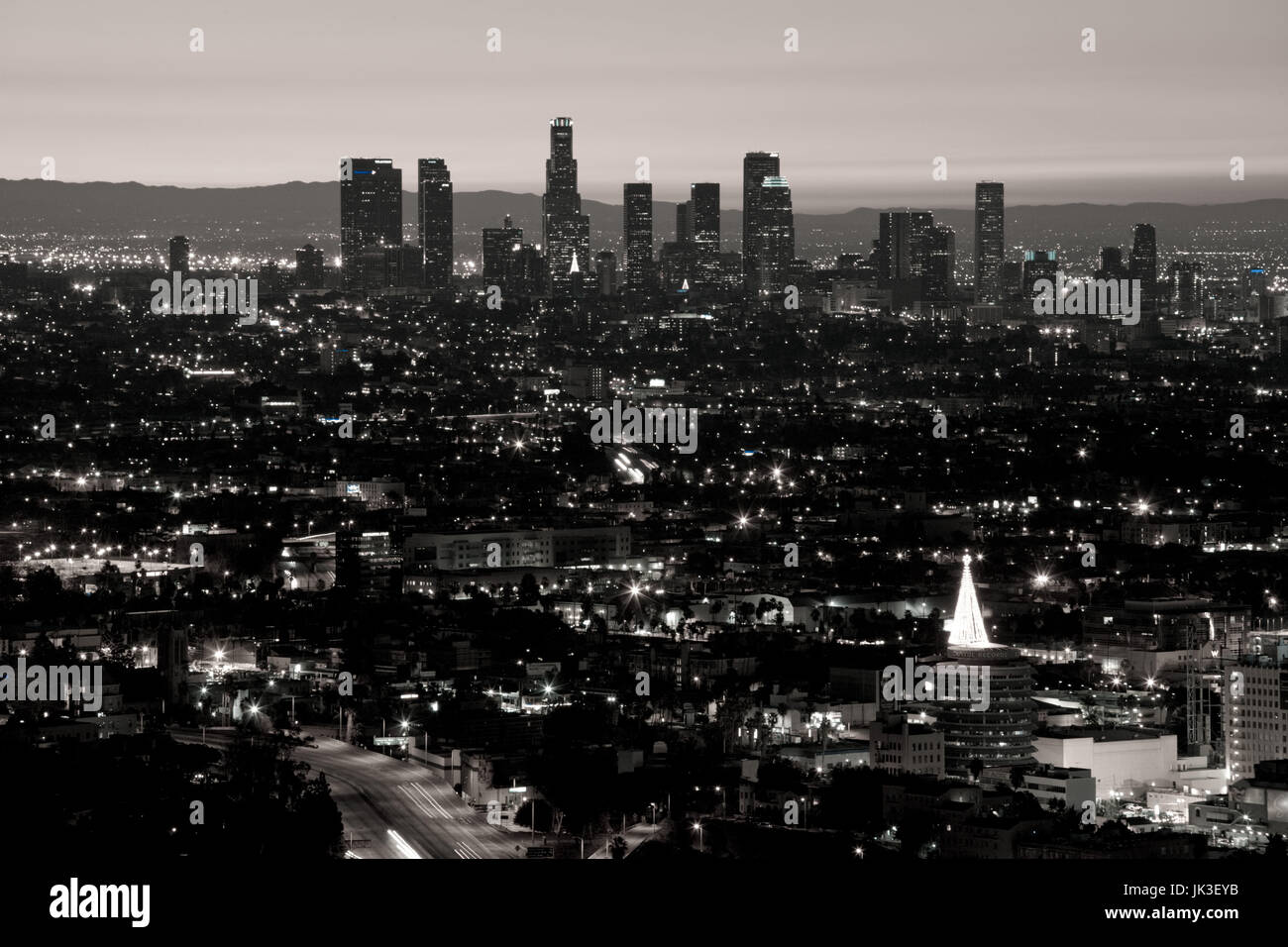 USA, California, Los Angeles, Downtown and Hollywood Freeway 101 from ...