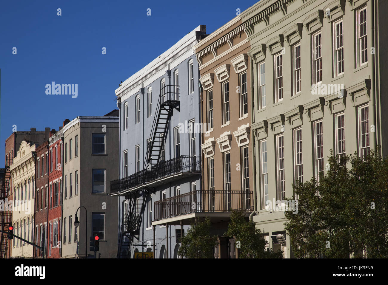 USA, Louisiana, New Orleans, buildings along Decatur Street, morning ...
