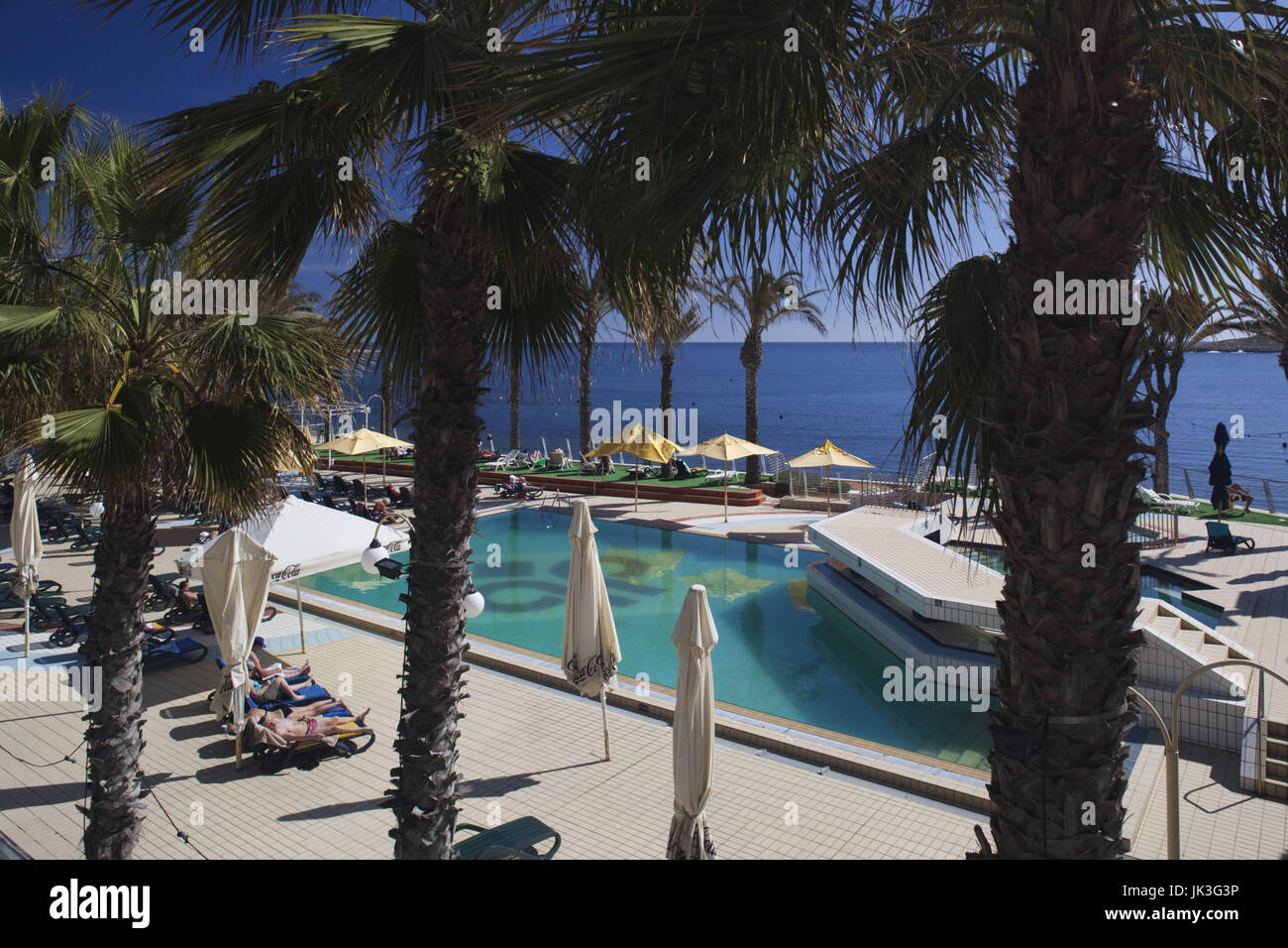 Malta, St. Paul's Bay area, Qawra, Qawra Palace Hotel pool area Stock ...