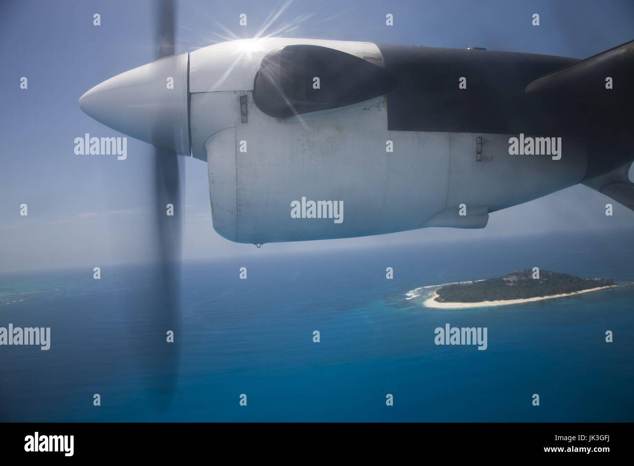 Seychelles, Praslin Island, view from propeller driven airliner Stock ...