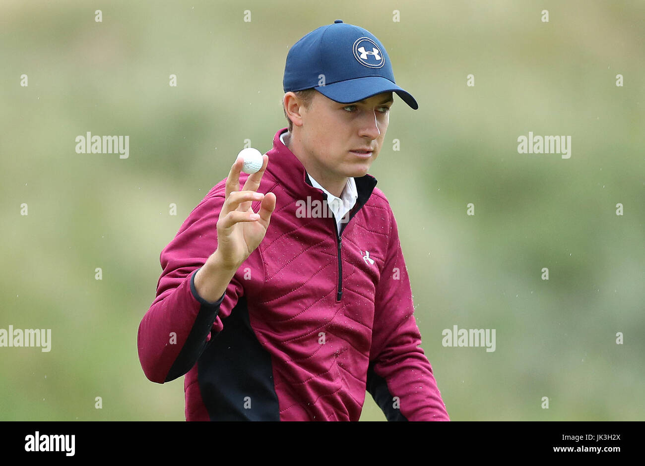 USA's Jordan Spieth celebrates a putt during day two of The Open ...