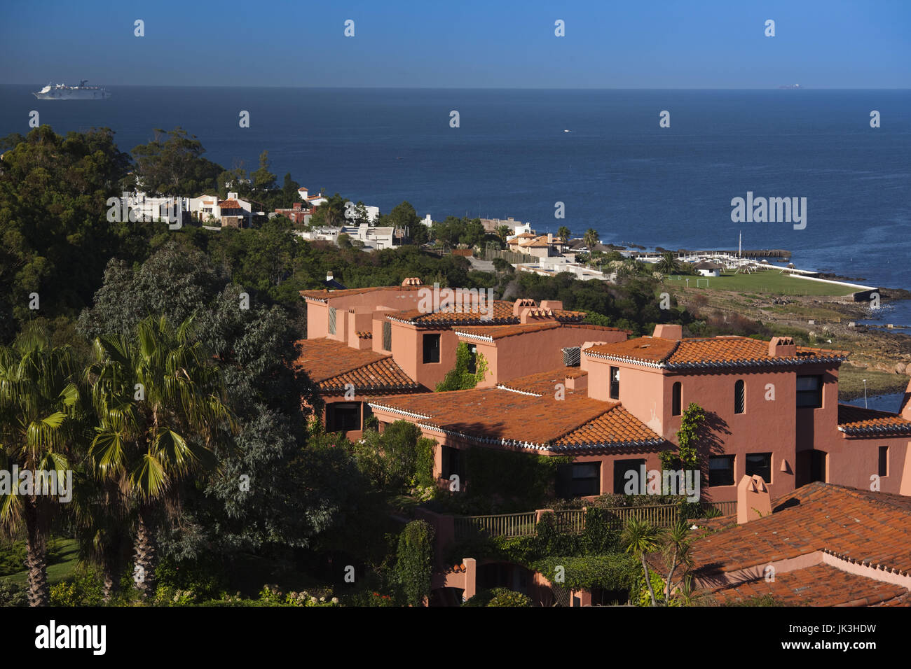Uruguay, Punta Ballena, beachhouses and cruiseship Stock Photo - Alamy