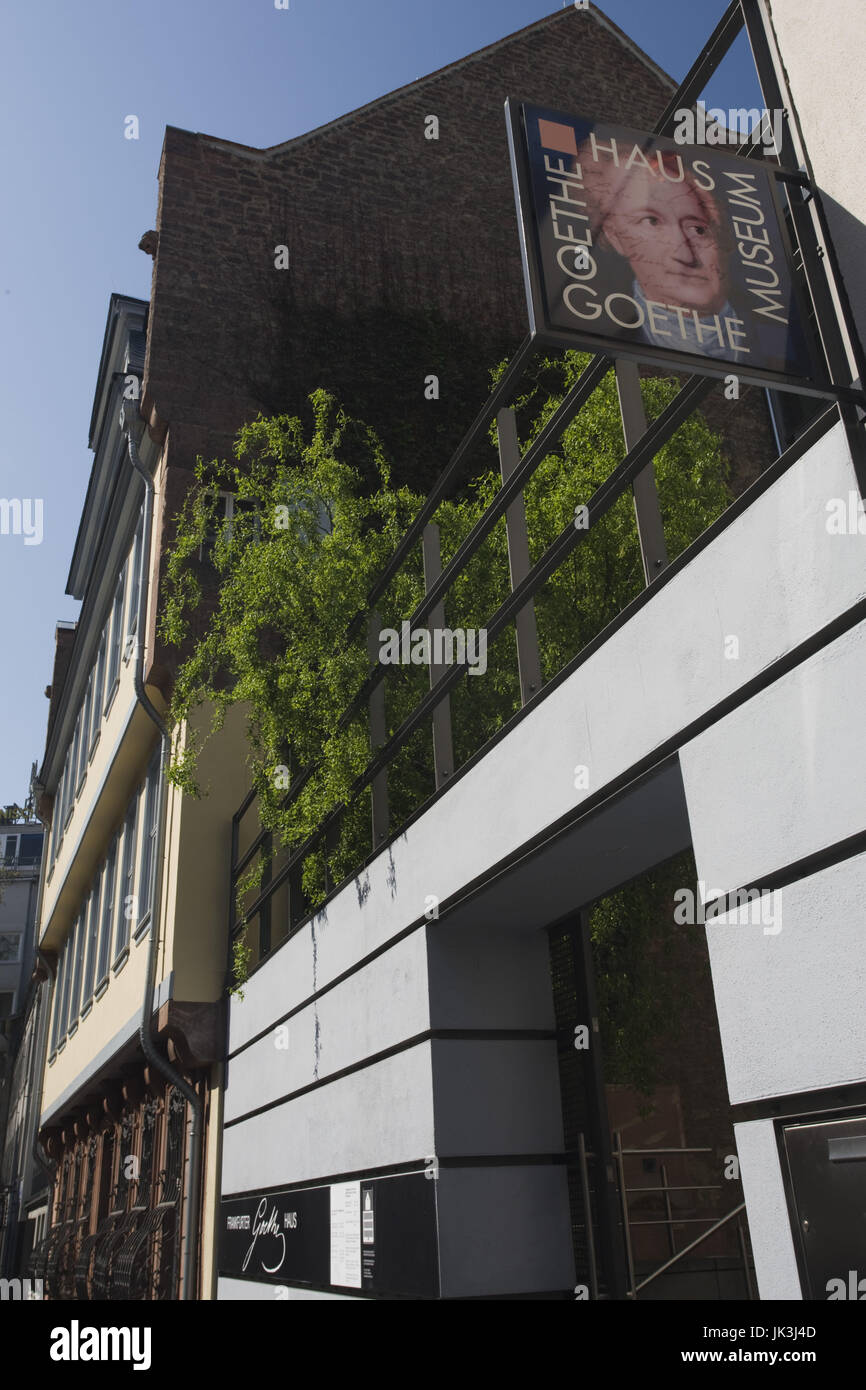 Germany, Hessen, Frankfurt am Main, Old Town, Goethe Haus signage ...