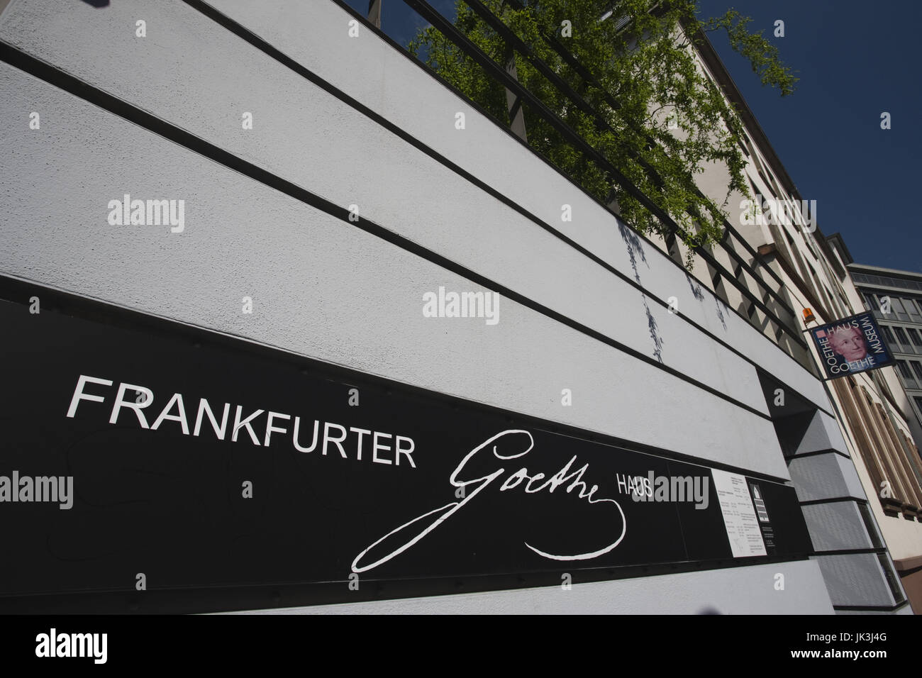 Germany, Hessen, Frankfurt am Main, Old Town, Goethe Haus signage ...