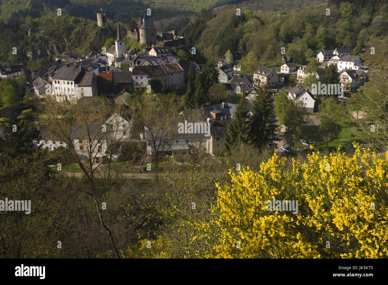 Luxembourg, Sure River Valley, Esch-sur-Sure, Town View, morning Stock ...