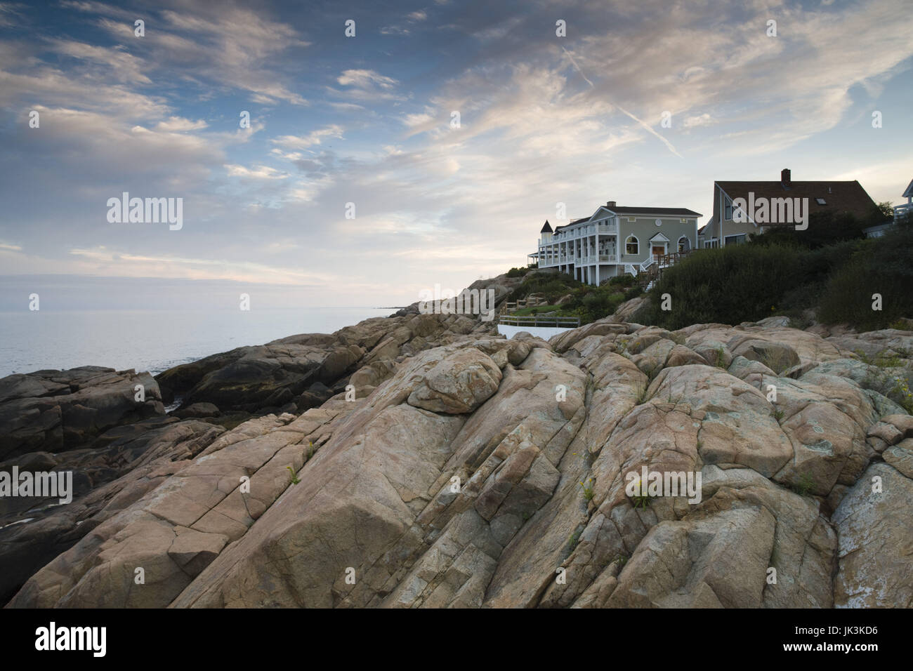 USA, Massachusetts, Cape Ann, Rockport, coastline by Long Beach, dusk ...