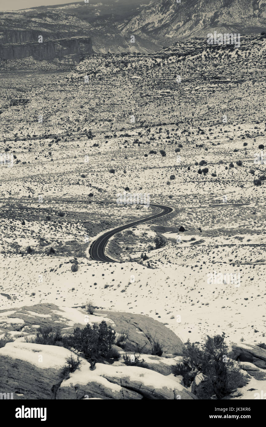 USA, Utah, Moab, Arches National Park, Fiery Furnace Viewpoint, winter ...