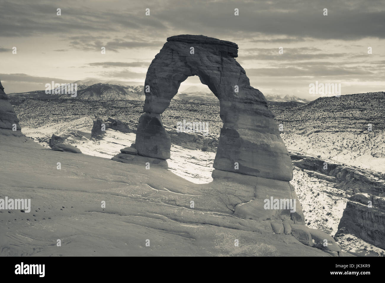 USA, Utah, Moab, Arches National Park, Delicate Arch, winter Stock ...