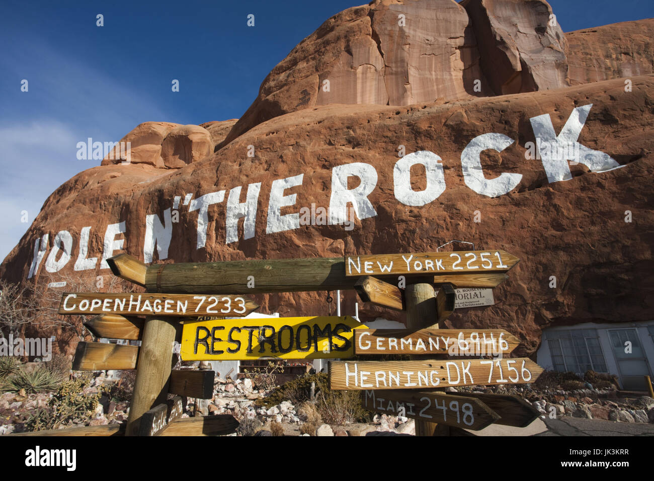 USA, Utah, Moab, Hole in the Rock tourist shop, winter Stock Photo - Alamy