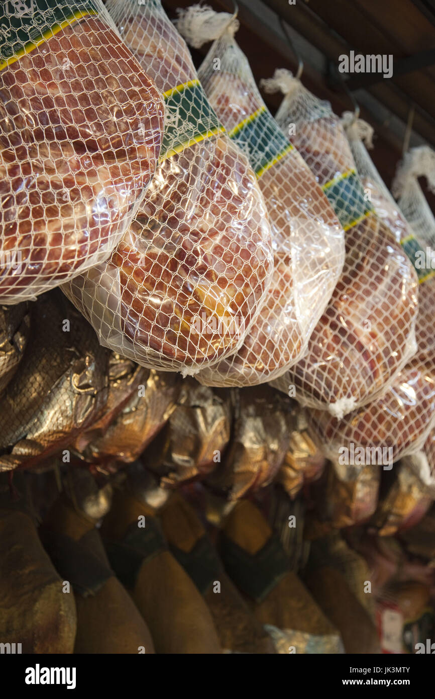 Argentina, Mendoza Province, Mendoza, Mercado Central market, hams for ...