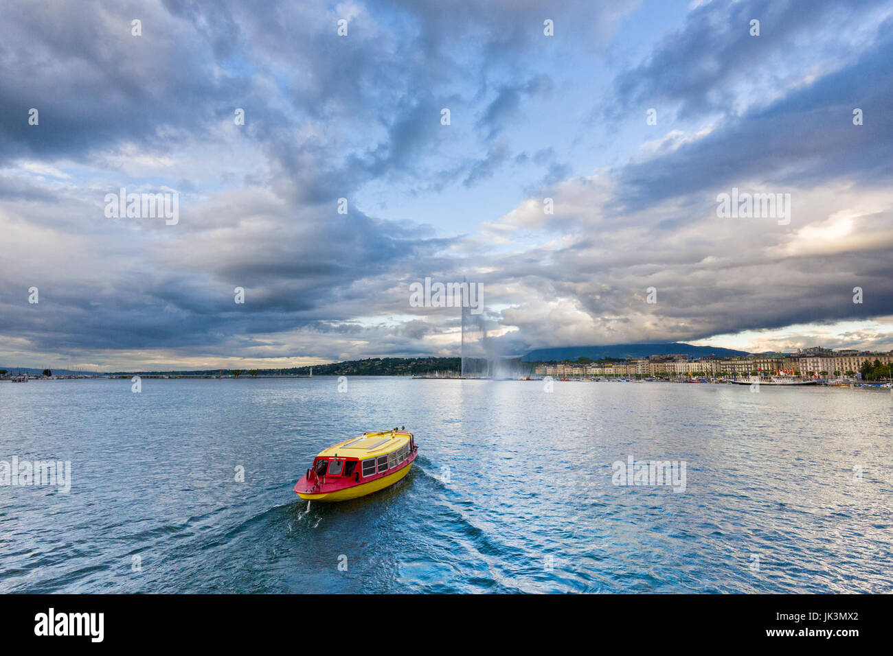 Geneva Switzerland, company of traditional boats yellow and red, called ...