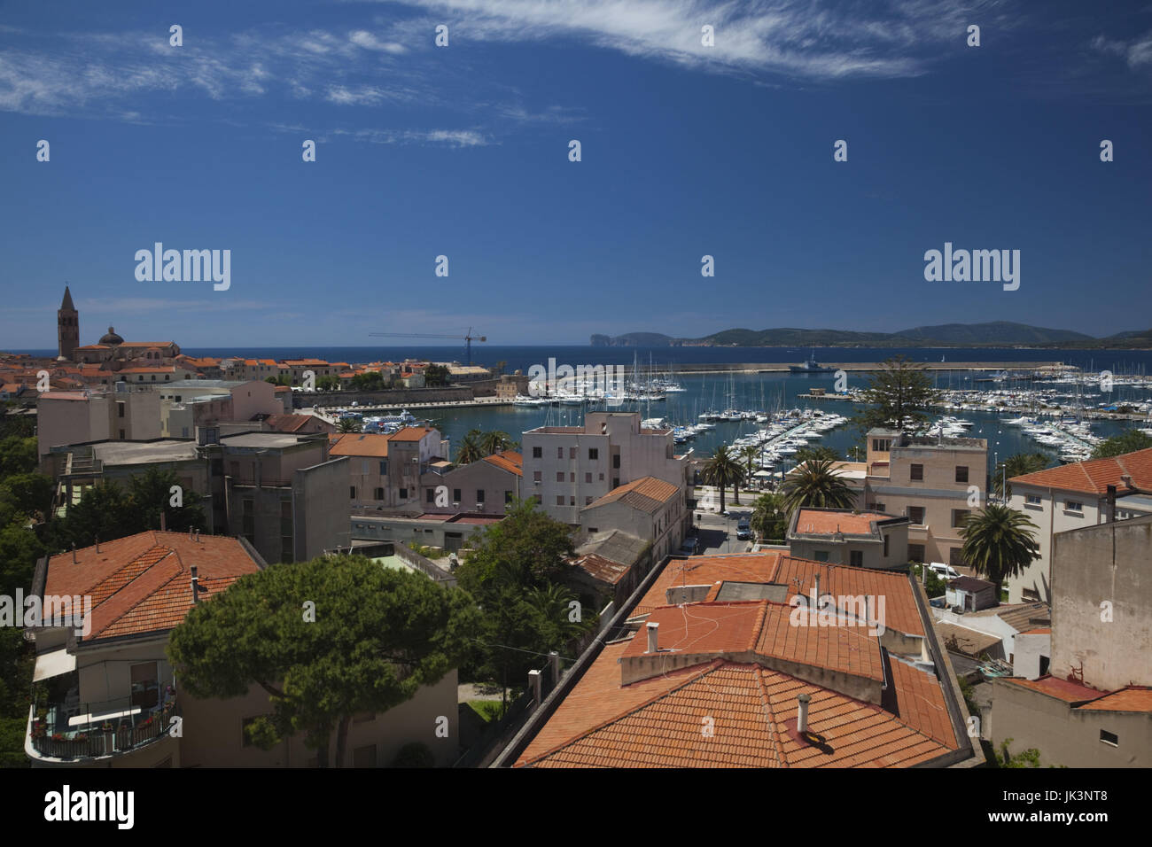 Italy, Sardinia, Western Sardinia, Alghero, aerial view of marina area ...
