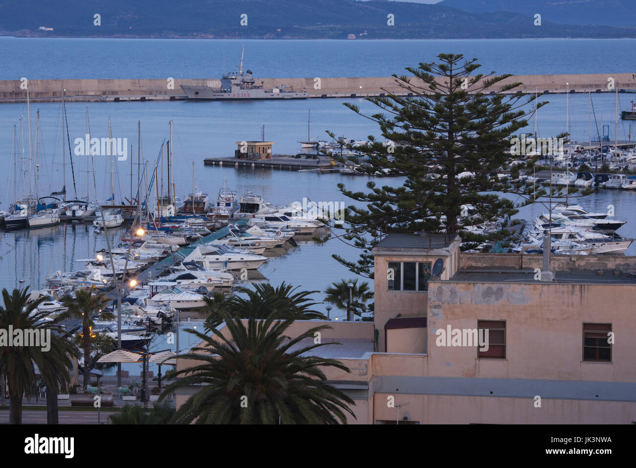 Italy, Sardinia, Western Sardinia, Alghero, aerial view of the marina ...