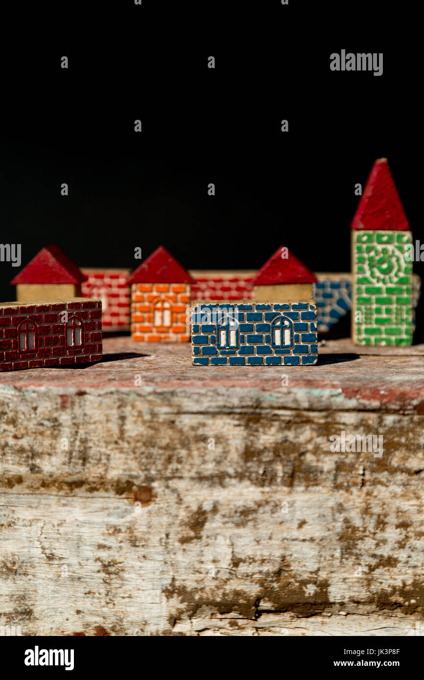 Wood bricks building, rustic wooden block play town, timber ...