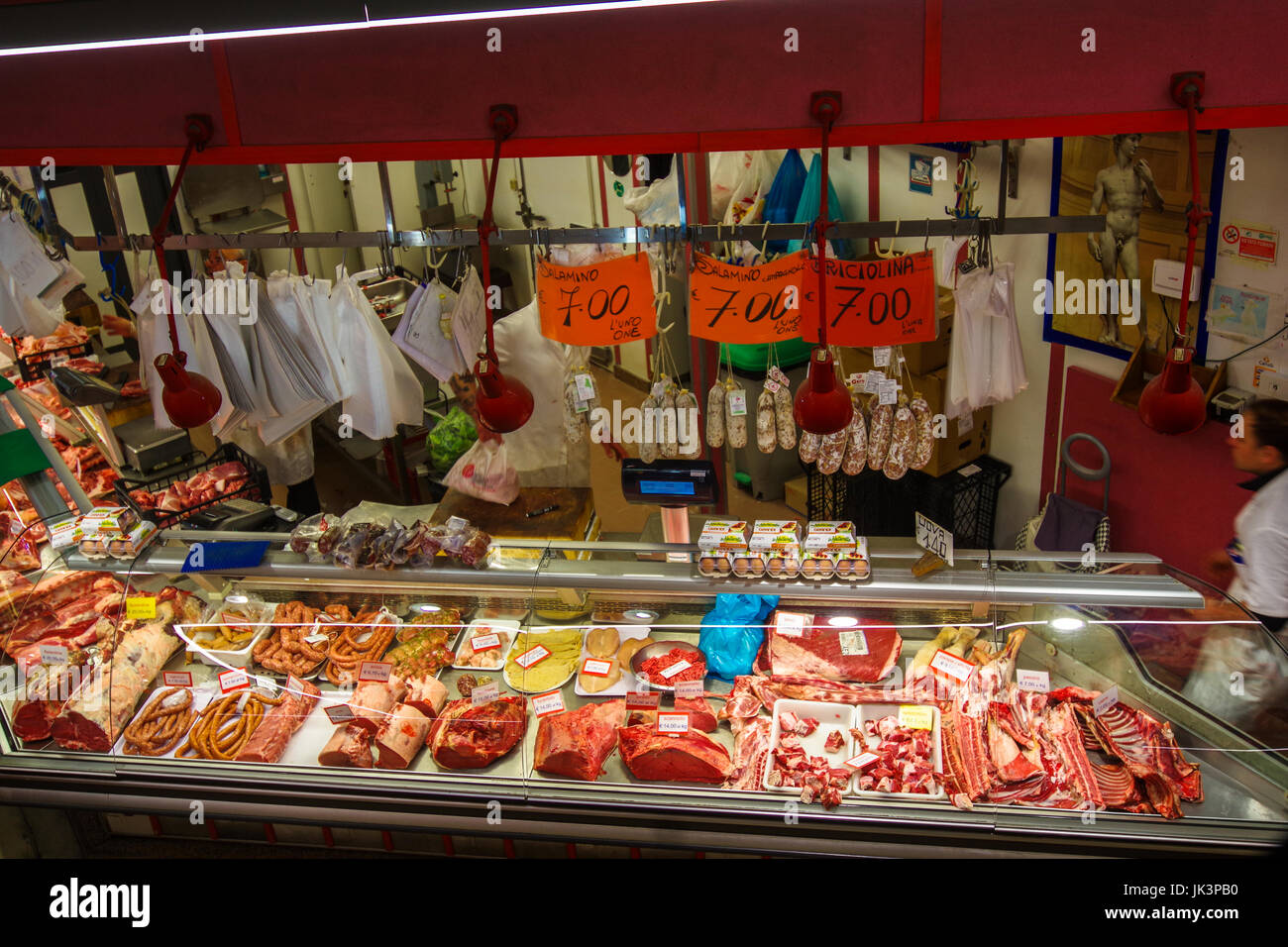 Butcher shop at the central market in Florence Italy Stock Photo - Alamy