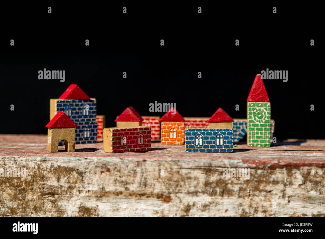 Wood bricks building, rustic wooden block play town, timber ...