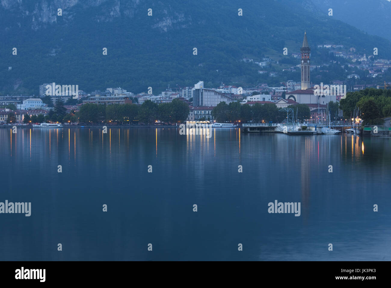 Italy, Lombardy, Lakes Region, Lake Como-Lake Lecco, Lecco, town view ...