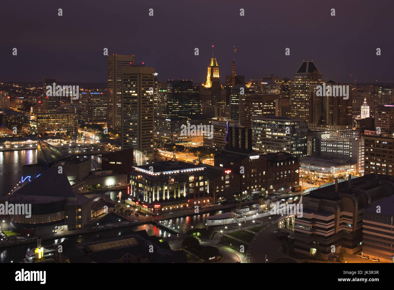 USA, Maryland, Baltimore, Inner Harbor and Harbor East, high angle view ...