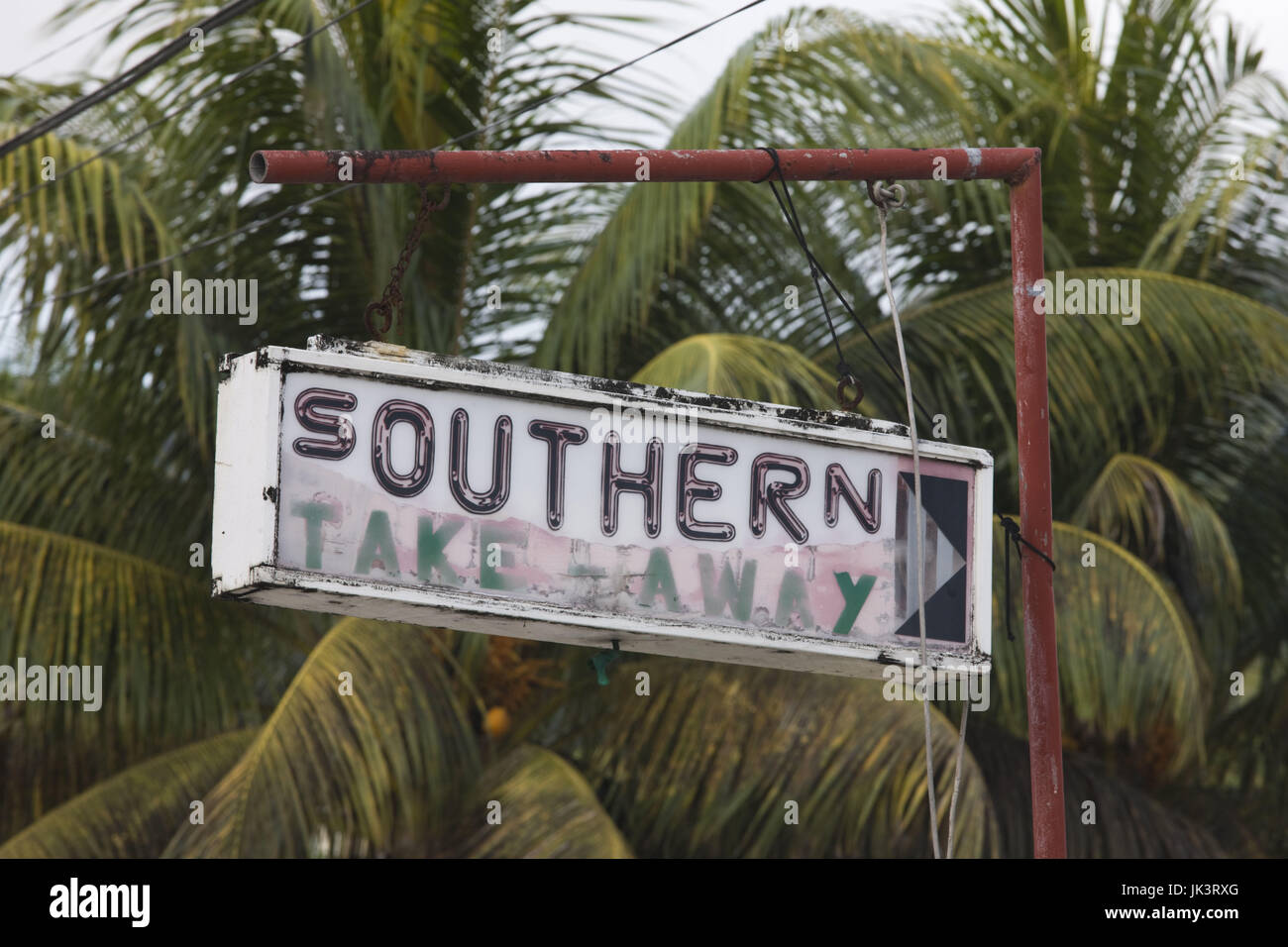 Seychelles, Mahe Island, Anse Royale, sign for Southern take-away cafe ...