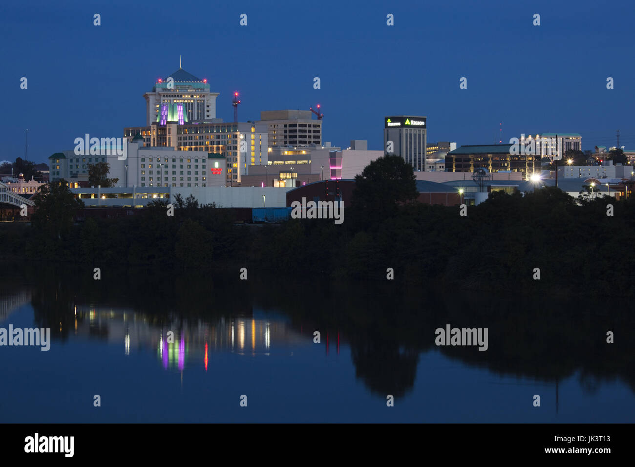 USA, Alabama, Montgomery, evening city view from the Alabama River ...
