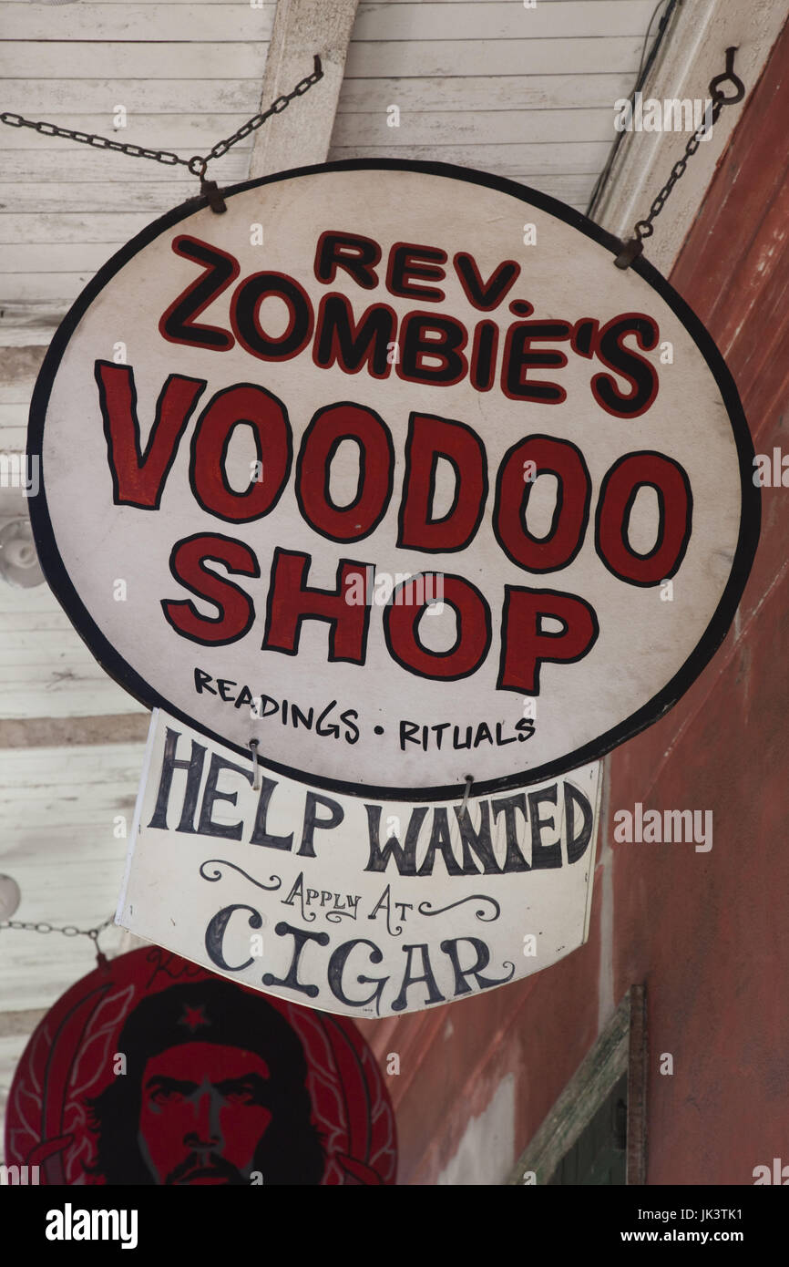 USA, Louisiana, New Orleans, French Quarter, sign for Reverend Zombie's ...