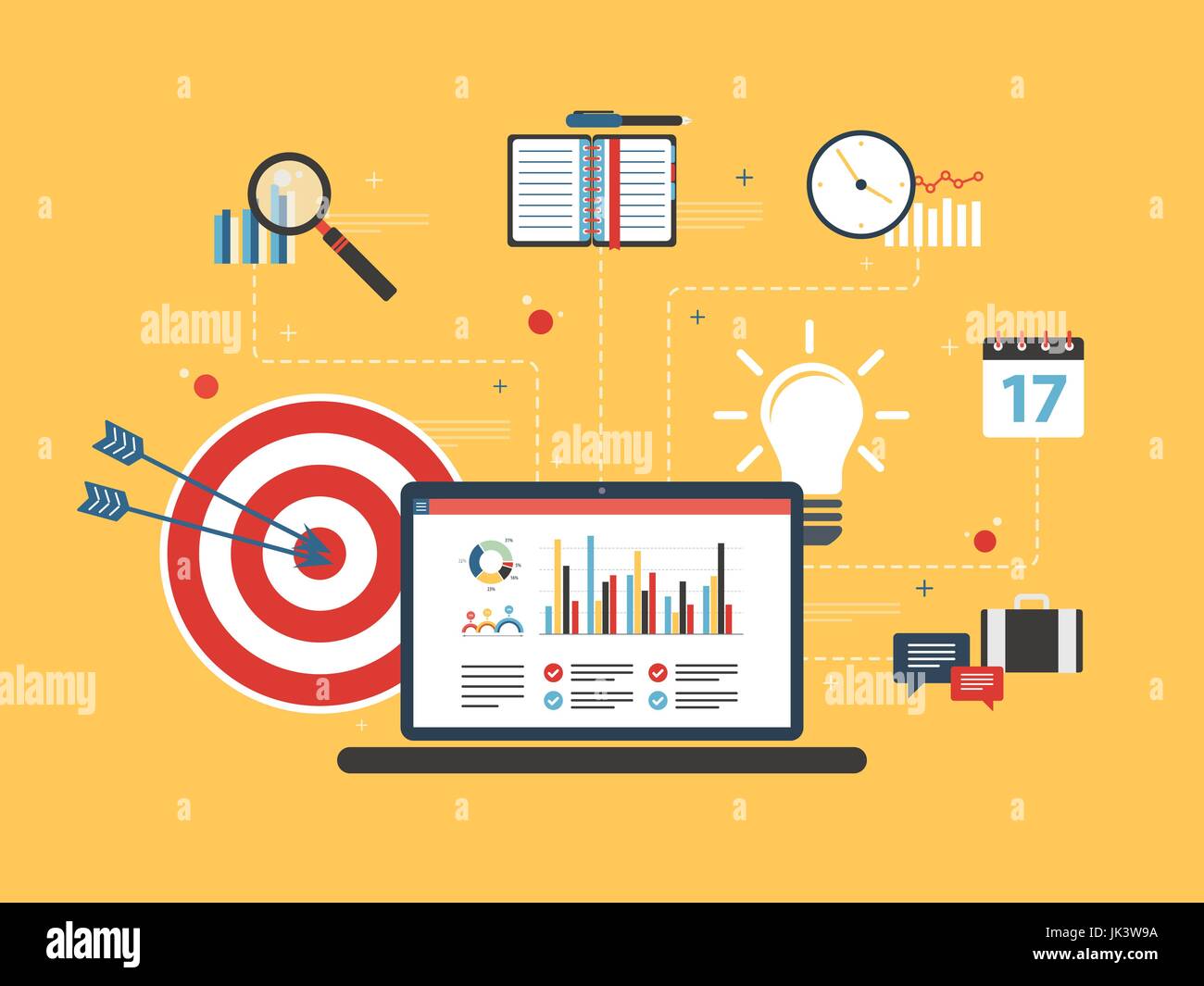 Laptop with business data and chart of finance on screen. Target and ...