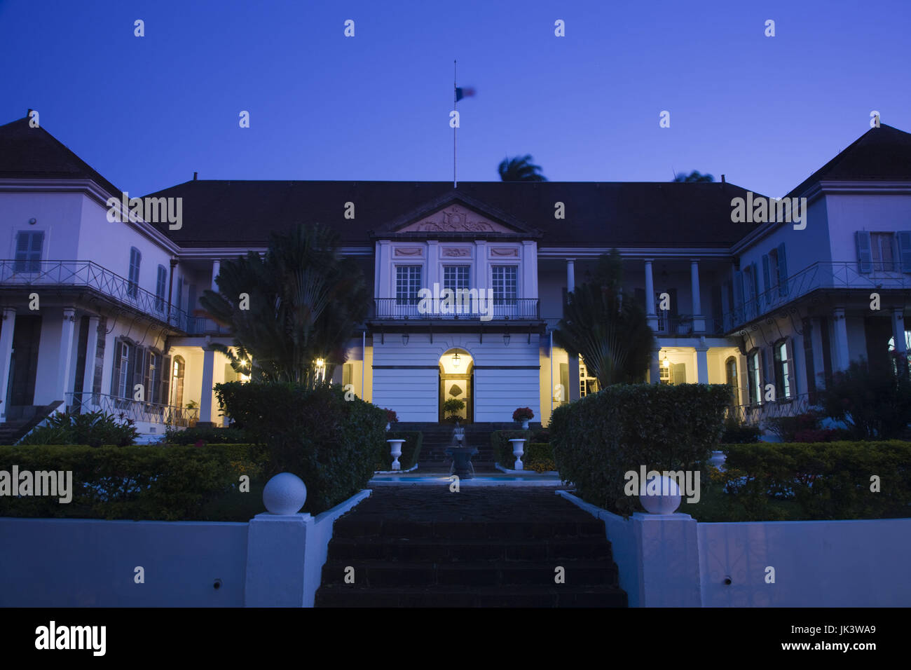 France, Reunion Island, St-Denis, Prefecture building, dusk Stock Photo ...