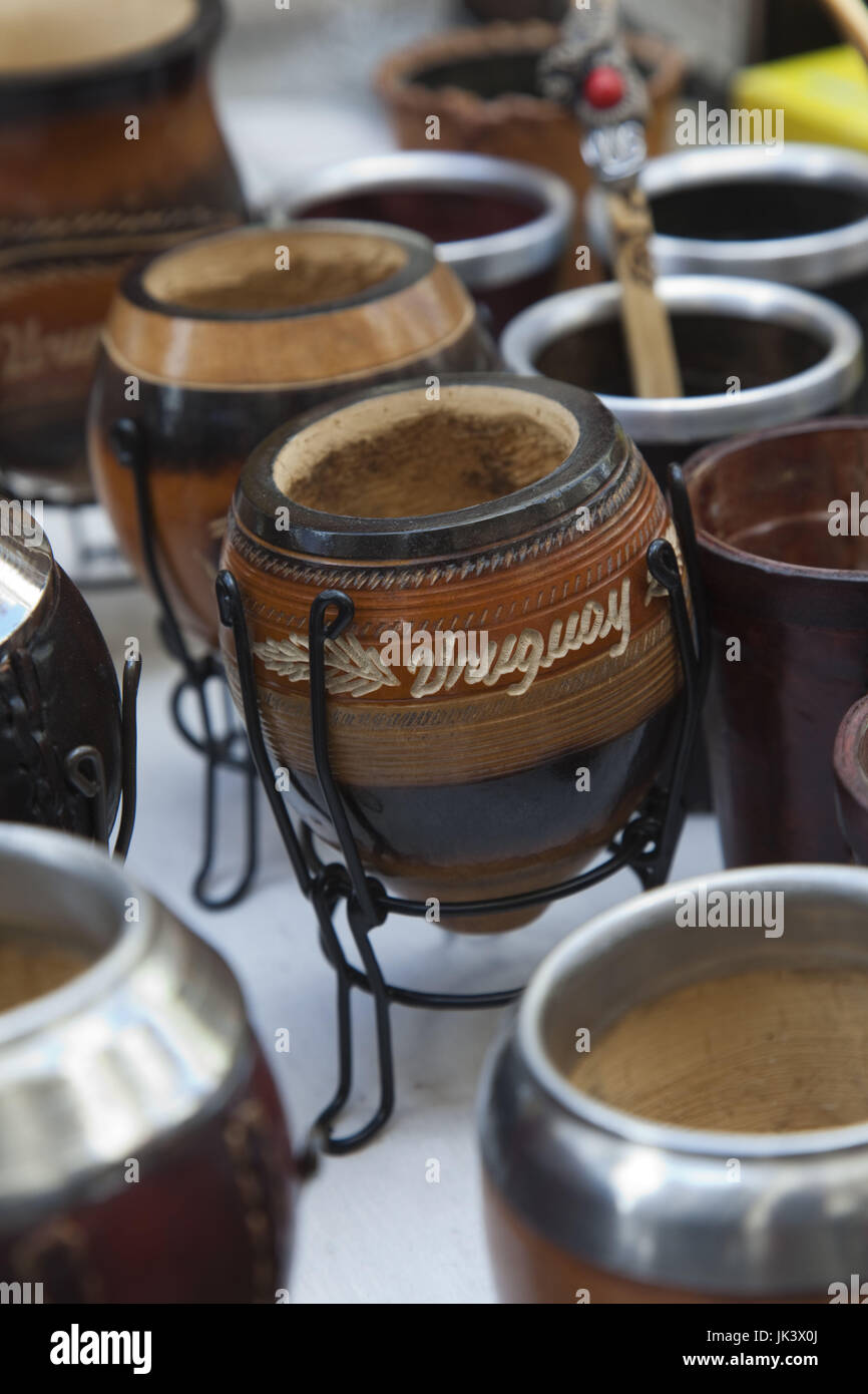 Uruguay, Montevideo, Plaza Constitucion flea market, Mate tea cups ...