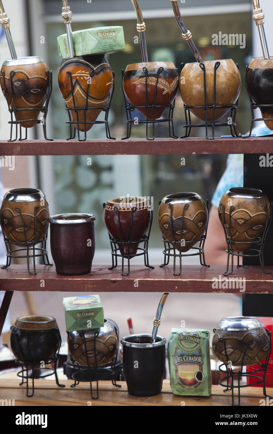 Uruguay, Montevideo, Plaza Constitucion flea market, Mate tea cups ...