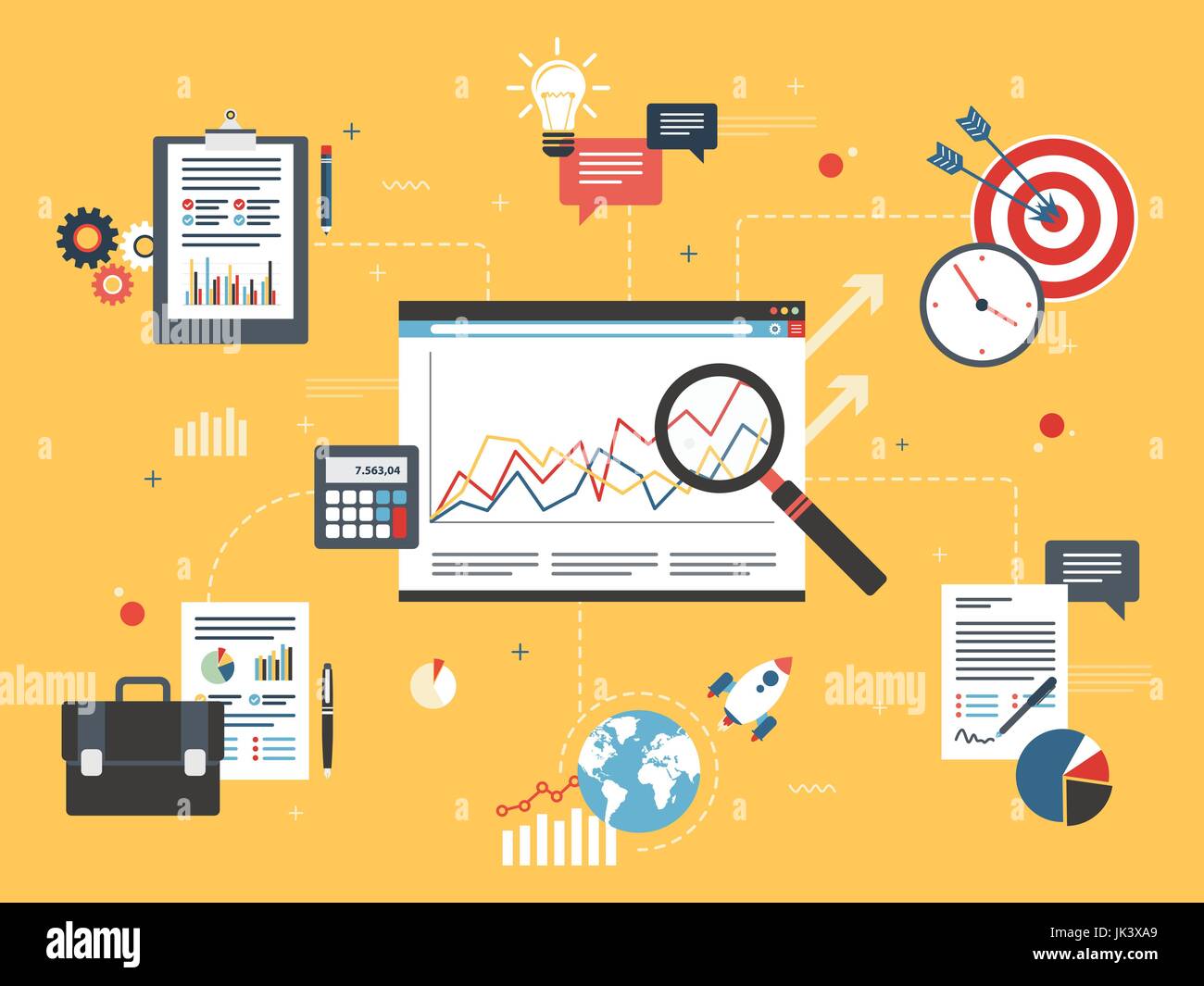 Investment data and business report, graphs with growth on app screen ...