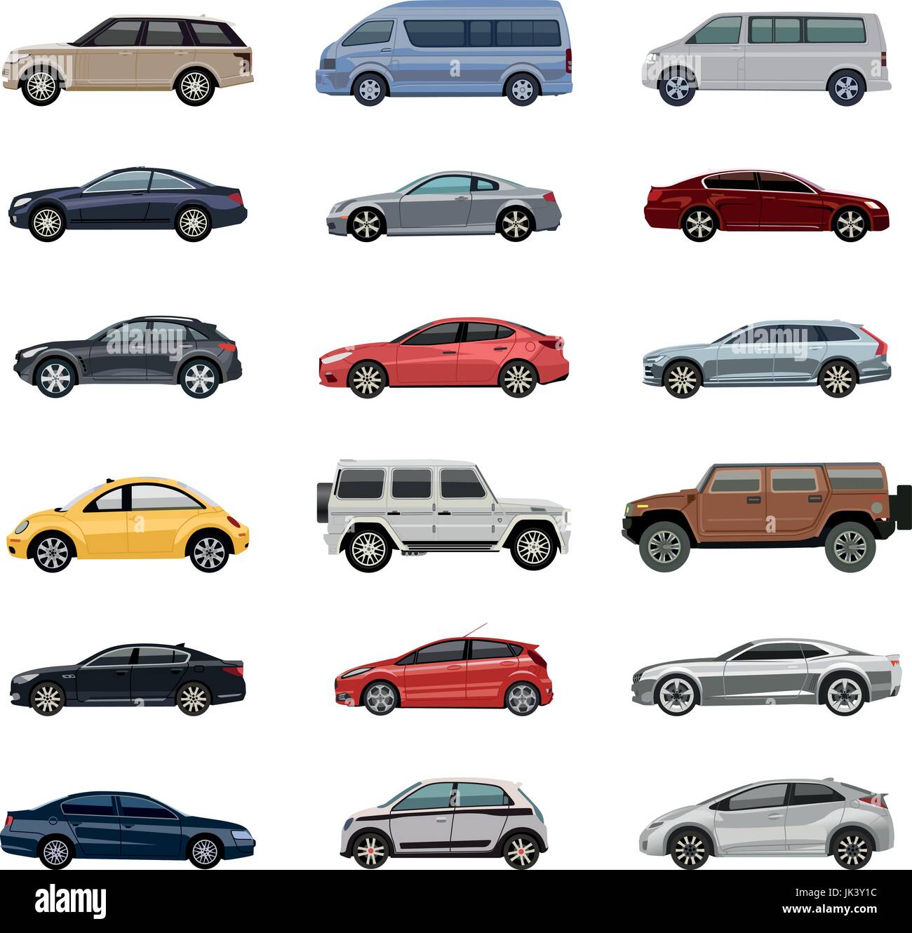 Set of detailed vector cars of different brands and different colors ...