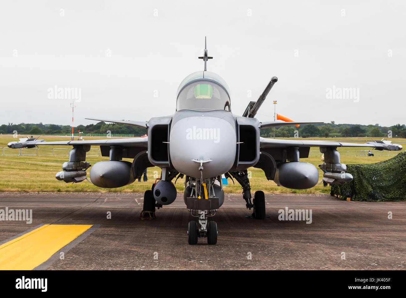 Face on with a Swedish Air Force JAS 39 Gripen seen at RIAT 2017 Stock ...