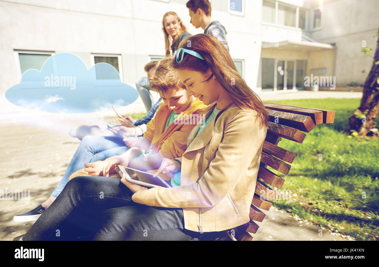 group of students with tablet pc at school yard Stock Photo - Alamy