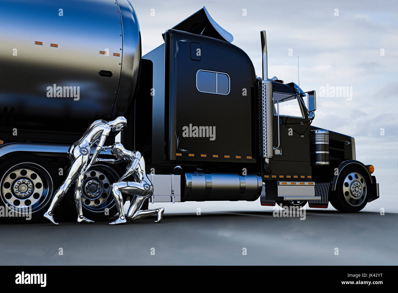 Robots checking wheel of truck Stock Photo - Alamy