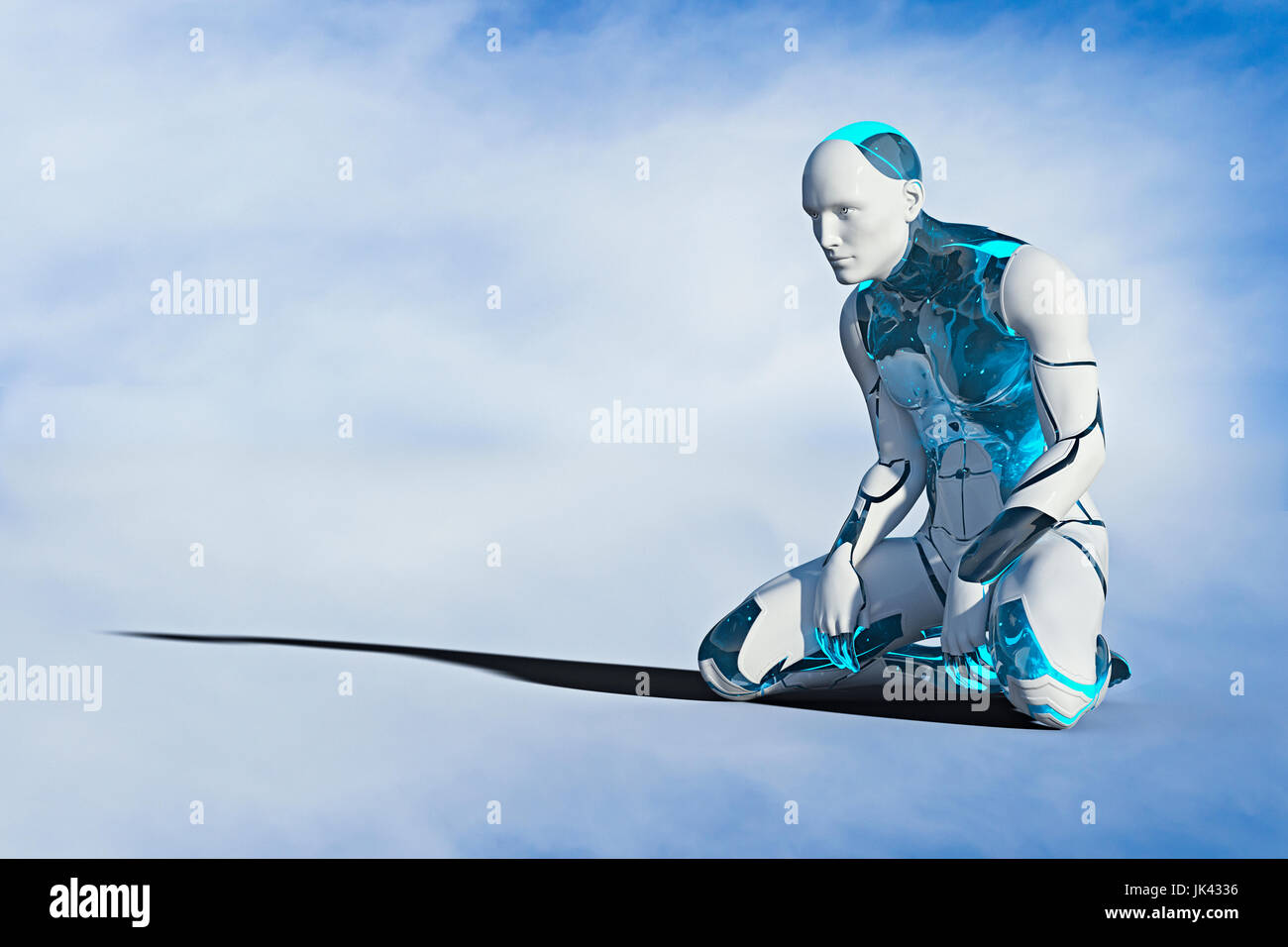 Robot man kneeling on ground Stock Photo - Alamy