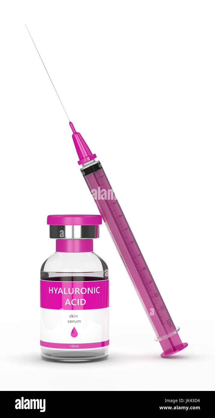 3d render of hyaluronic acid vial and syringe isolated over white ...