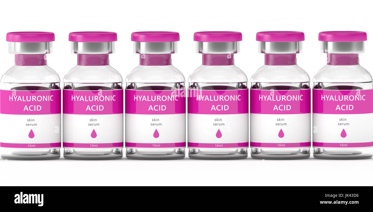 3d render of hyaluronic acid vial and syringe isolated over white ...